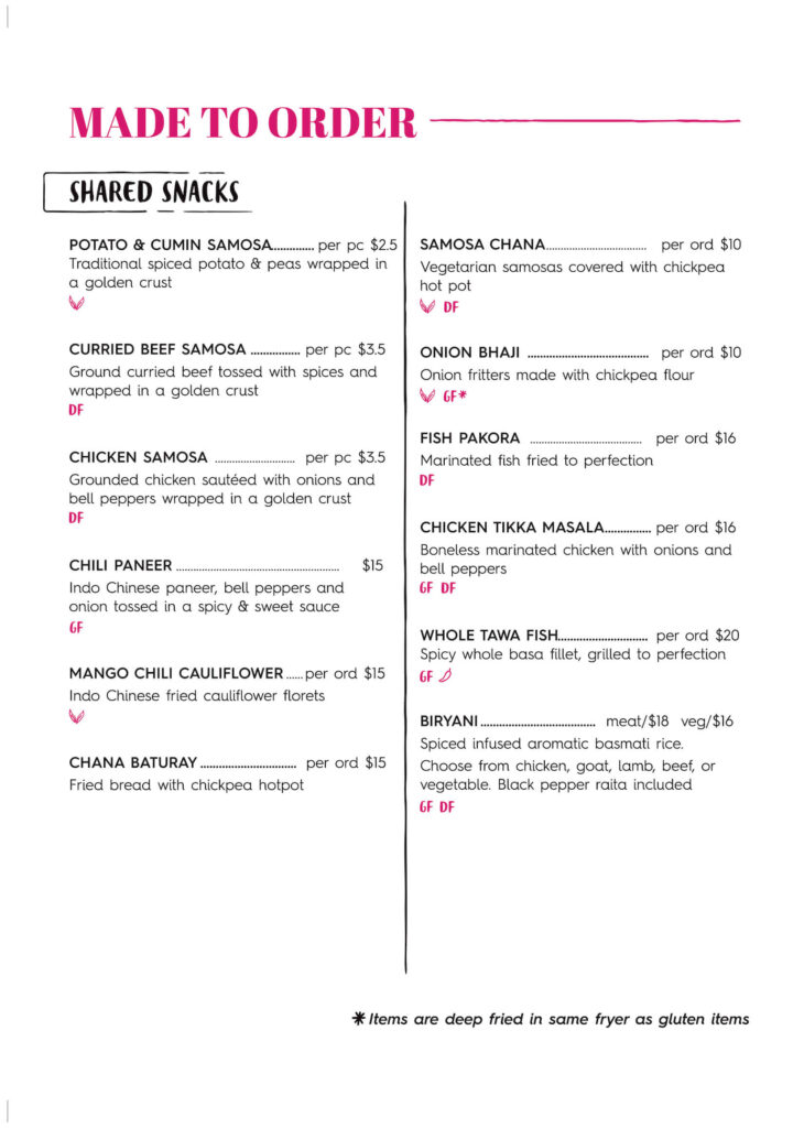 Edmonton Menu | Tiffin India’s Fresh Kitchen